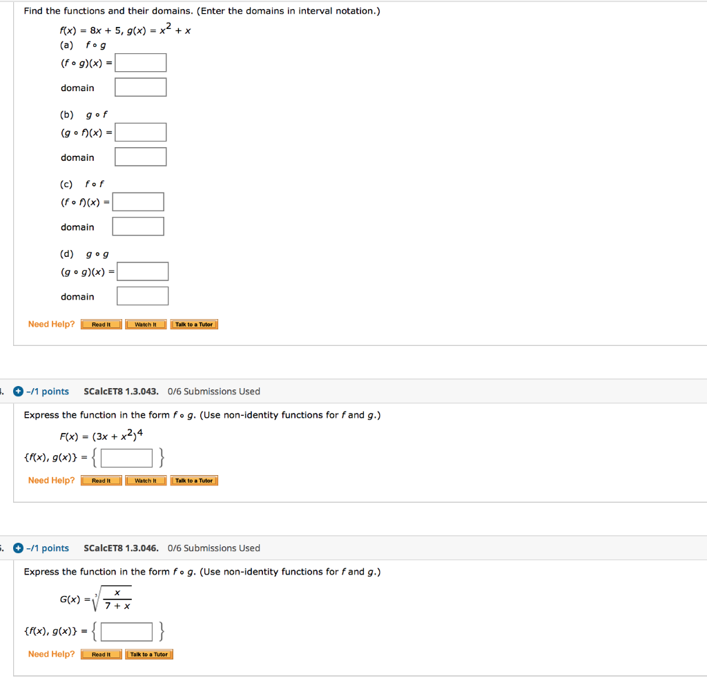 Solved Find the functions and their domains. (Enter the | Chegg.com