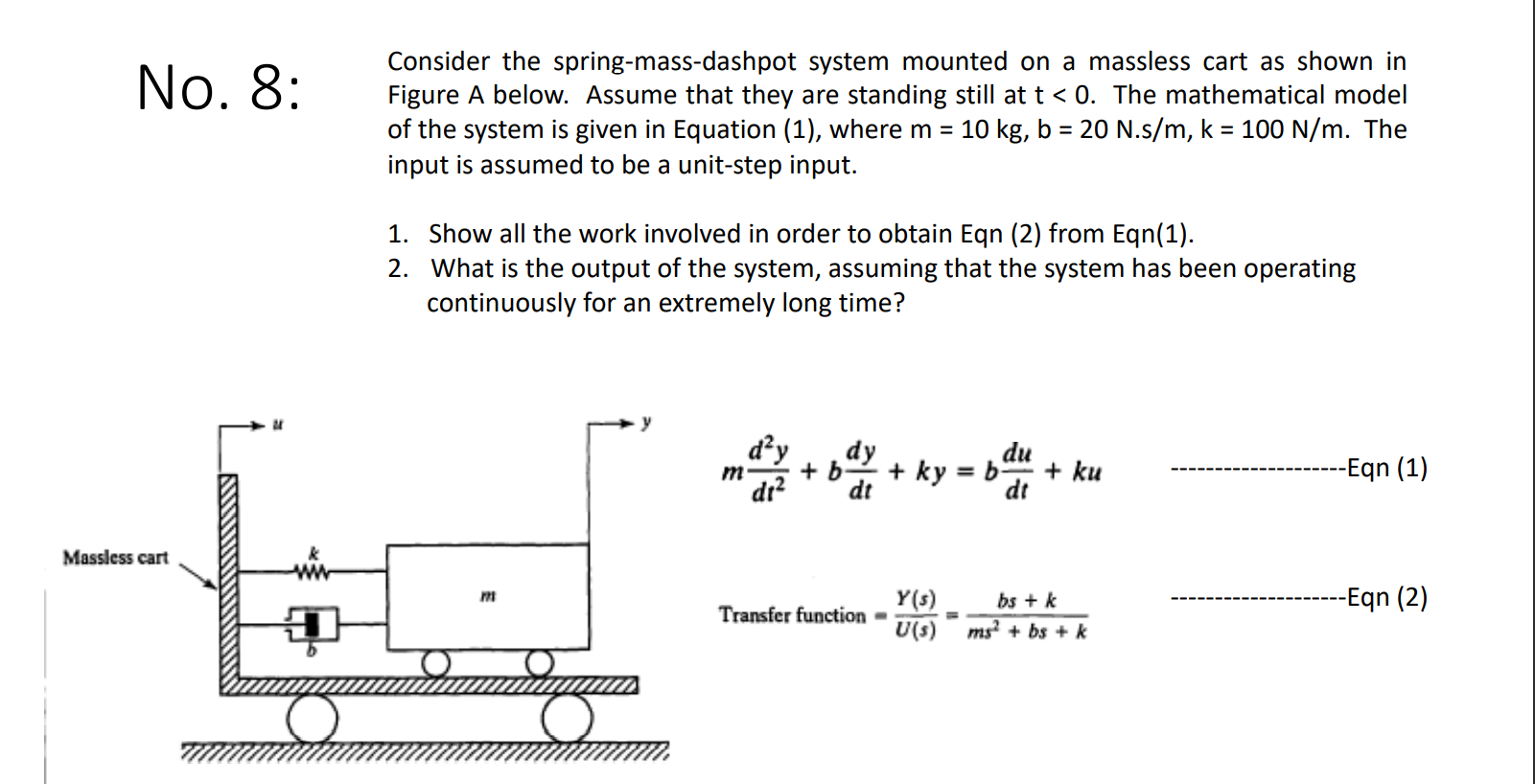Solved No. 8: Consider the spring-mass-dashpot system | Chegg.com