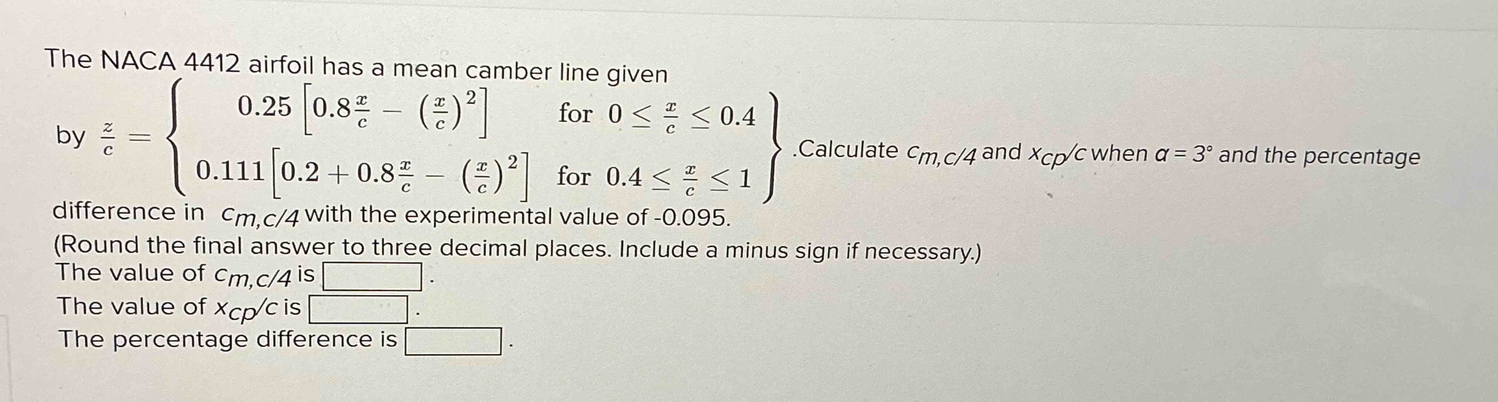 Solved The NACA 4412 ﻿airfoil has a mean camber line | Chegg.com