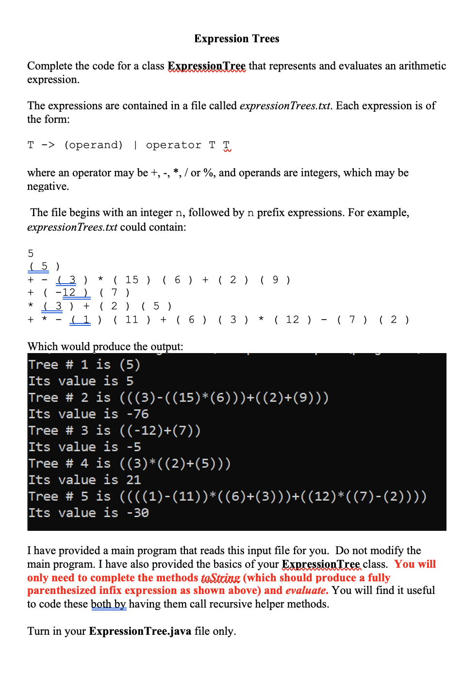 Solved expression trees.txt 5 ( 5 ) + - ( 3 ) * ( 15 ) ( 6 ) | Chegg.com