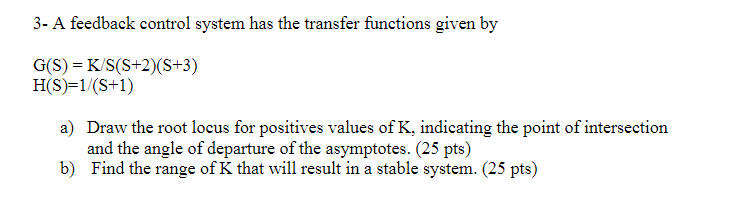 Solved 3- A feedback control system has the transfer | Chegg.com