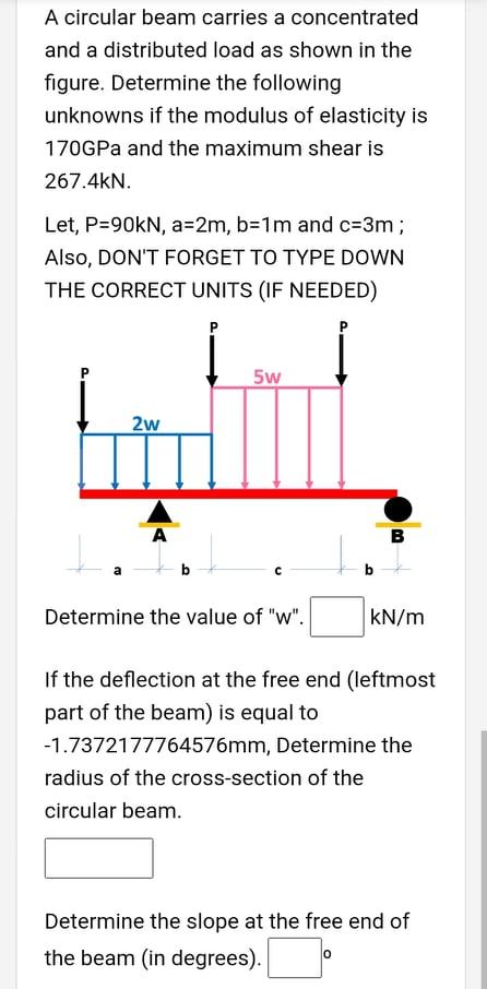 Solved A circular beam carries a concentrated and a | Chegg.com