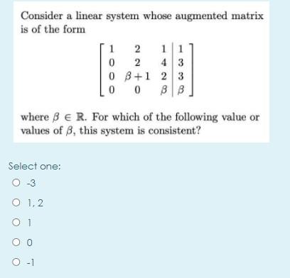 Solved 1 Consider a linear system whose augmented matrix is | Chegg.com