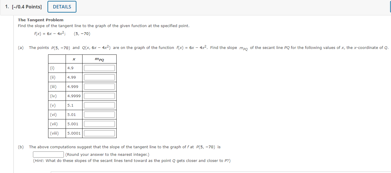 Solved The Tangent Problem Find the slope of the tangent | Chegg.com