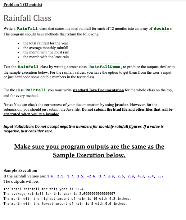 Solved Problem 1 (12 points) Rainfall Class Write a Rainfall | Chegg.com