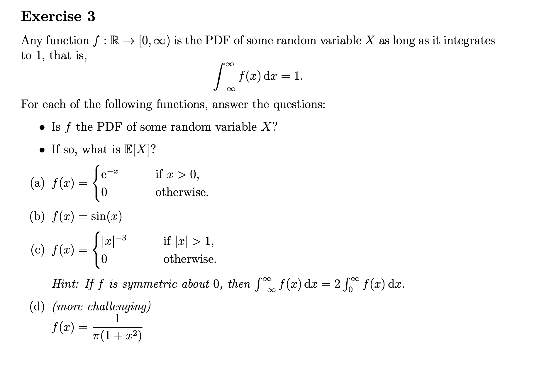 Solved Any function f:R→[0,∞) ﻿is the PDF of some random | Chegg.com