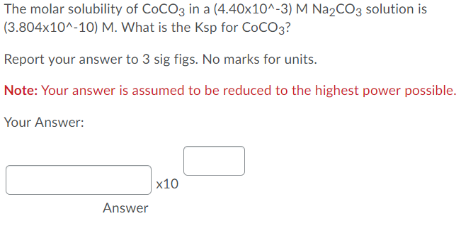 Solved The molar solubility of COCO3 in a (4.40x10^-3) M | Chegg.com