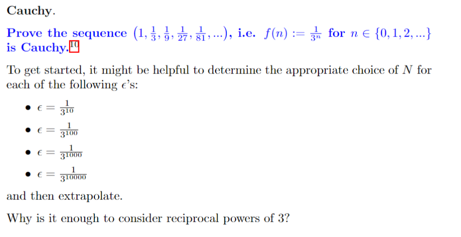 Solved Cauchy. Prove the sequence (1,31,91,271,811,…), i.e. | Chegg.com