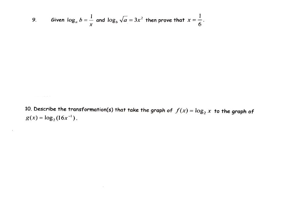 Solved 9. Given logab=x1 and logba=3x2 then prove that x=61. | Chegg.com