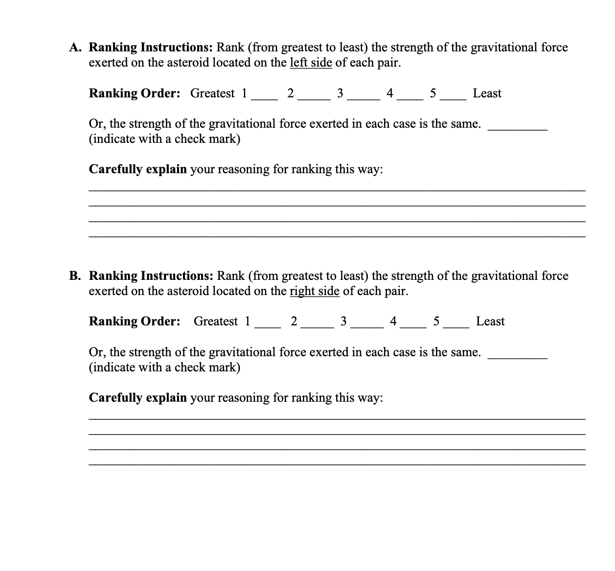 Astronomy Ranking Task: Gravity Exercise | Chegg.com Astronomy Ranking Task: Gravity Exercise | Chegg.com