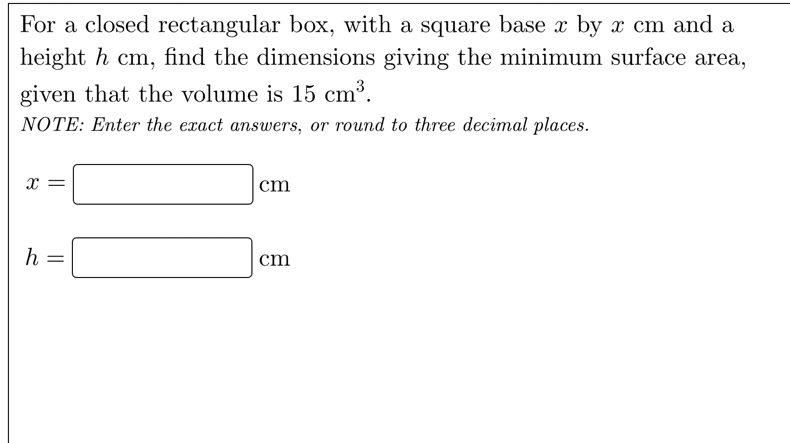 Solved For a closed rectangular box, with a square base x by | Chegg.com