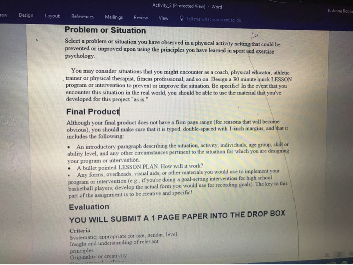 Solved Activity 2 (Protected View)-Word Kishona Robin aw | Chegg.com