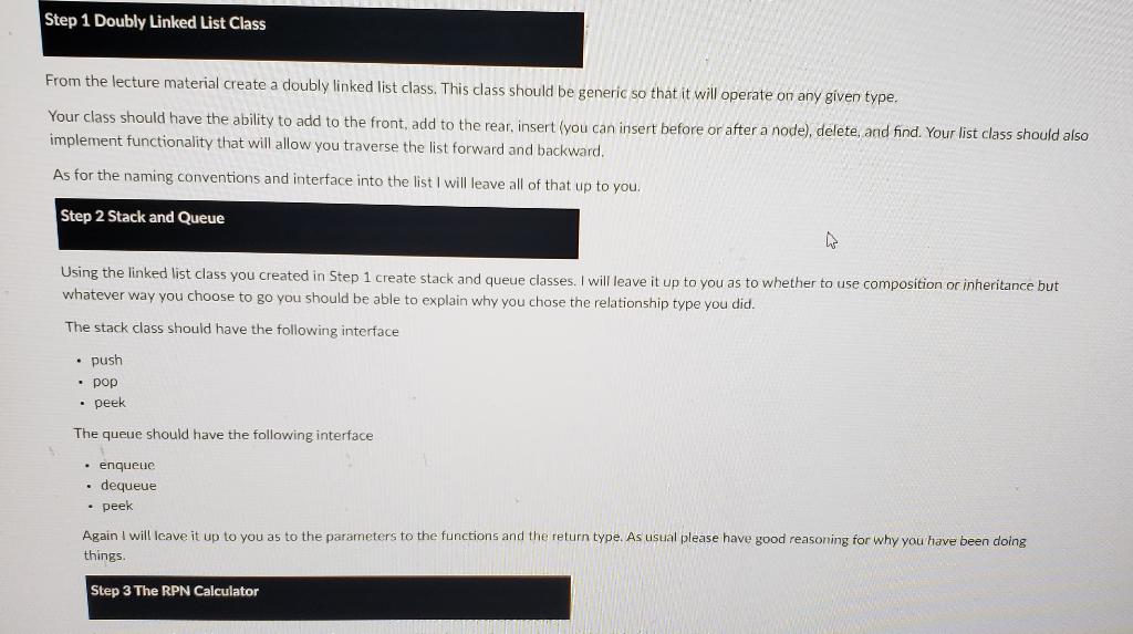 Solved CSIS 211 assignment 10- Doubly Linked Lists, Stacks, | Chegg.com