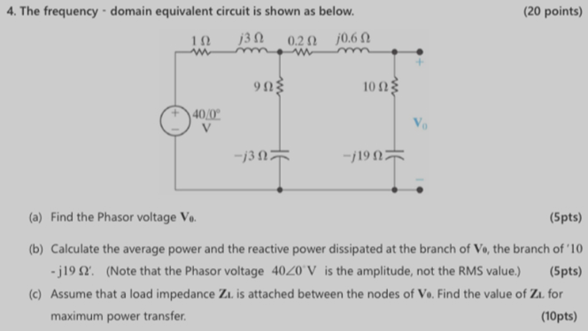Solved 4. The frequency - domain equivalent circuit is shown | Chegg.com
