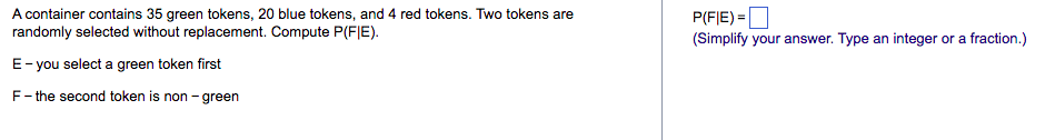 Solved A container contains 35 green tokens, 20 blue tokens, | Chegg.com