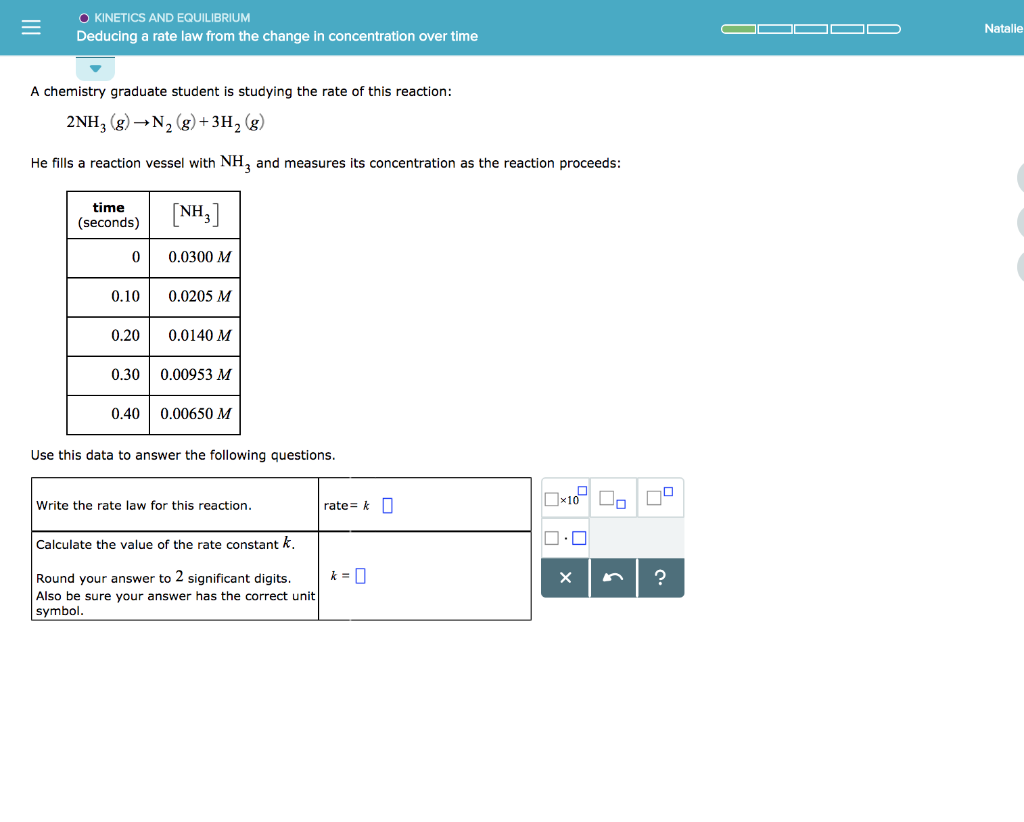Solved O KINETICS AND EQUILIBRIUM Natalle Deducing a rate | Chegg.com