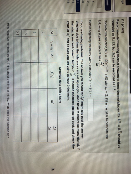 Solved (17 points) Record non-terminating decimal answers to | Chegg.com