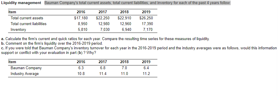 Solved 1. Calculate the firm's current and quick ratios for | Chegg.com