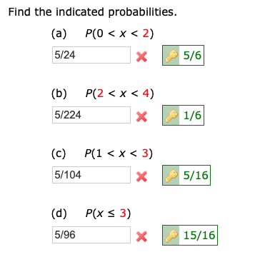 Solved Find the indicated probabilities. (a) P(0 x