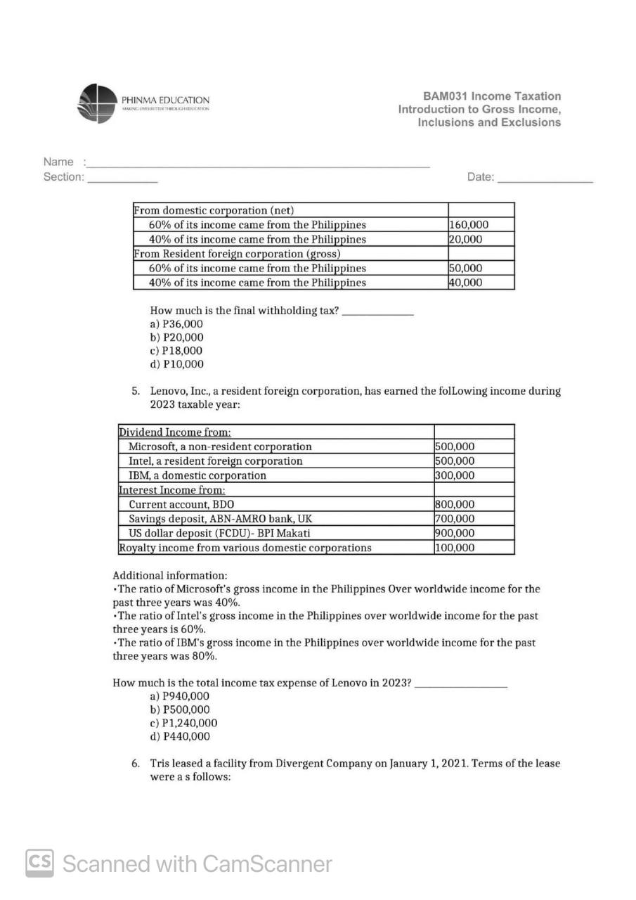 Solved Determine the total final taxes on passive income. a) | Chegg.com