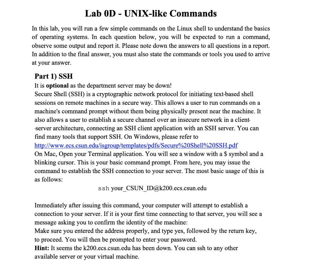 Solved Lab OD - UNIX-like Commands In this lab, you will run | Chegg.com