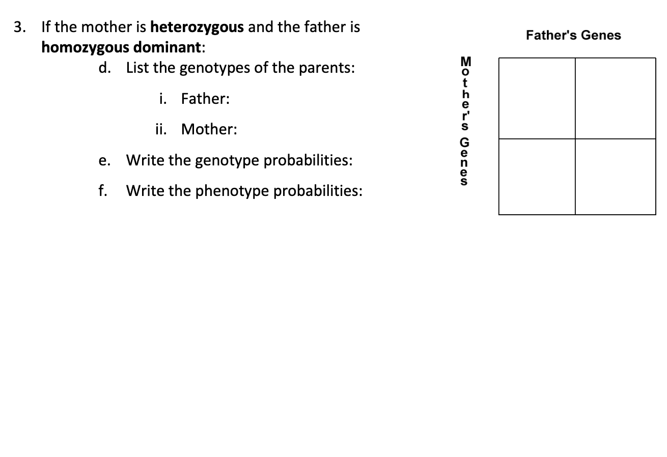 Solved 3. If the mother is heterozygous and the father is | Chegg.com