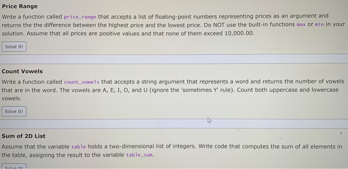 Solved Price Range Write a function called price_range that | Chegg.com