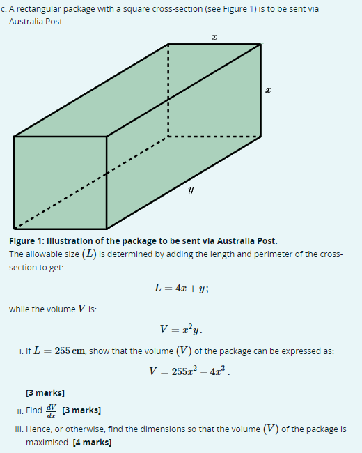 Solved C. A rectangular package with a square cross-section | Chegg.com