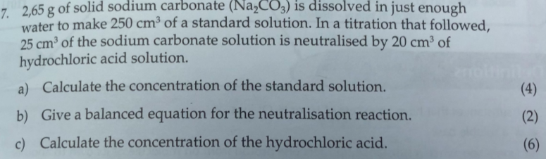 Solved 2.65g of solid sodium carbonate (Na2CO3) is dissolved | Chegg.com