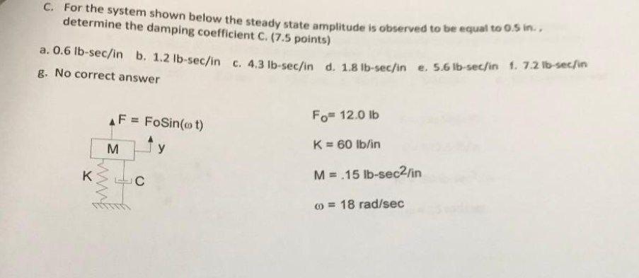 Solved C. For the system shown below the steady state | Chegg.com