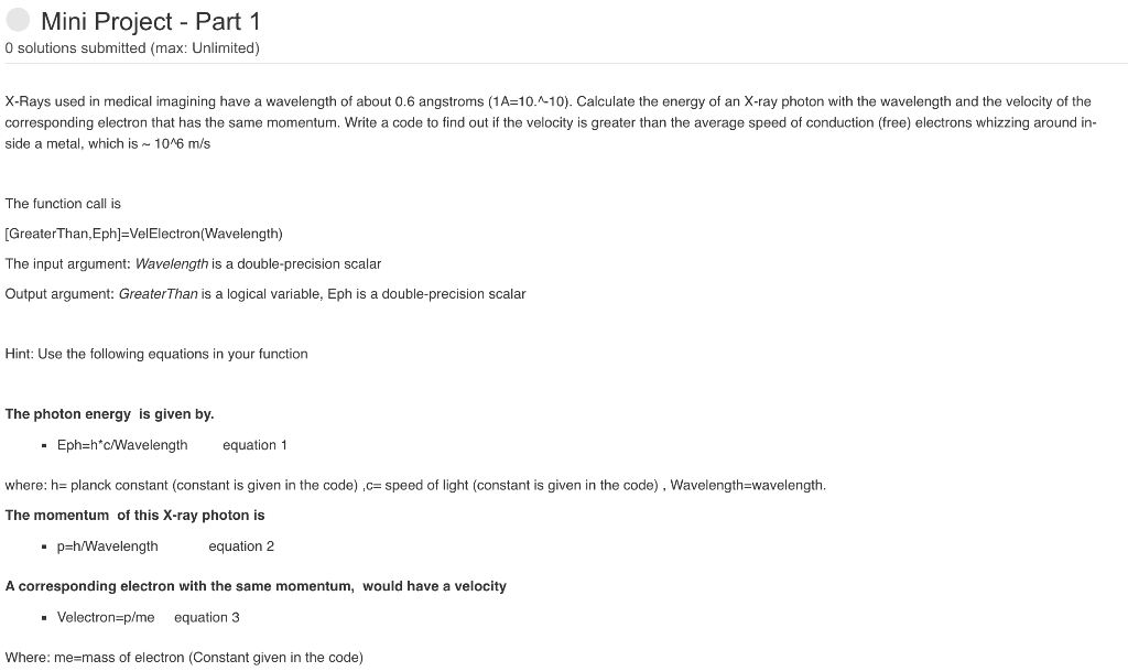 Solved Mini Project - Part 1 O solutions submitted (max: | Chegg.com