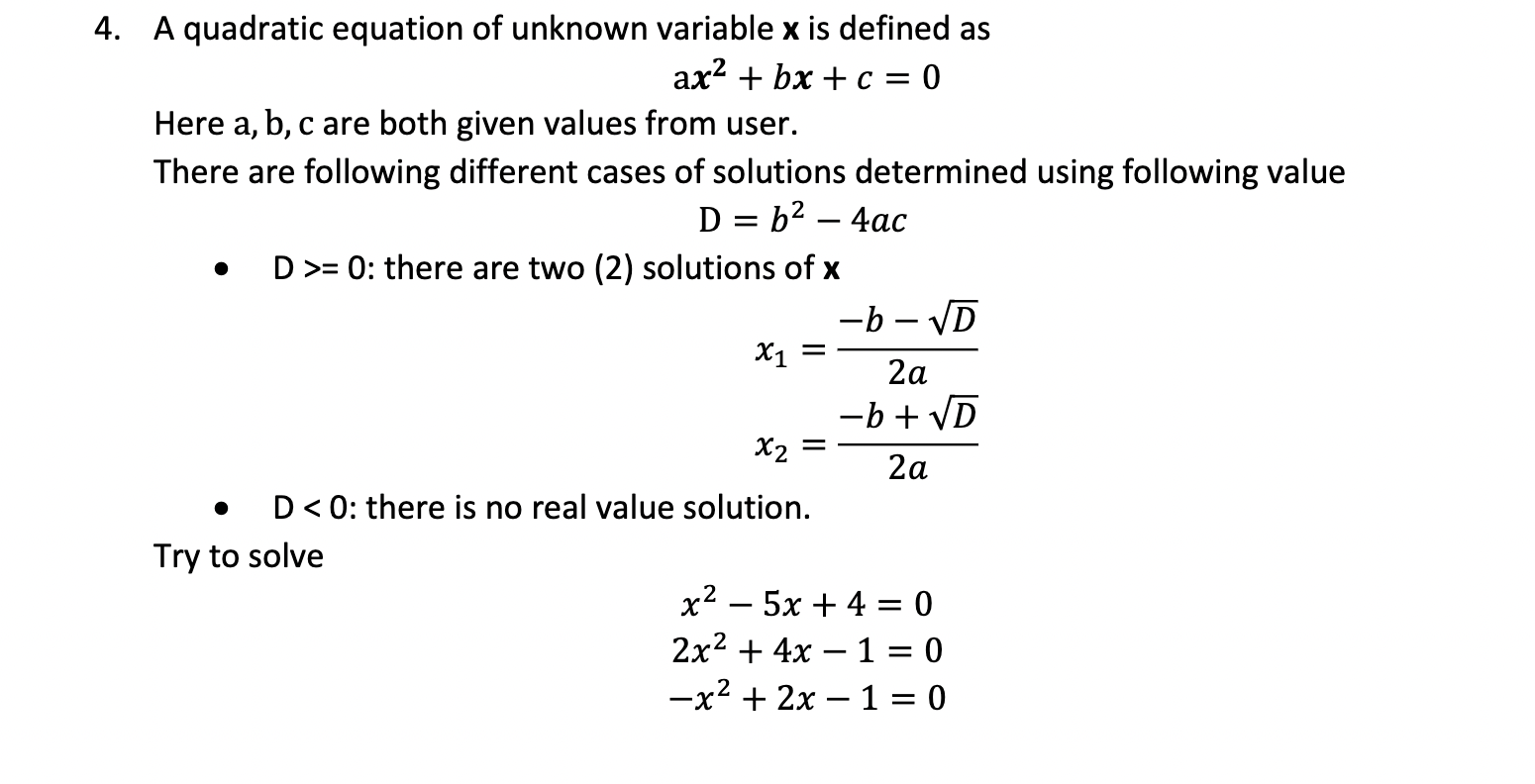 Solved 4. A quadratic equation of unknown variable x is | Chegg.com