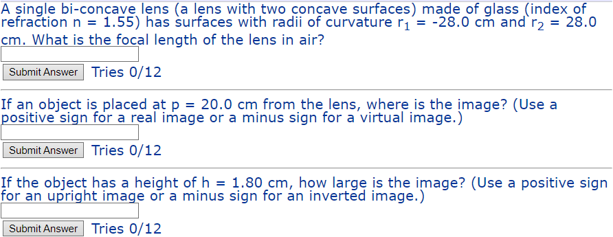Solved A single bi-concave lens (a lens with two concave | Chegg.com