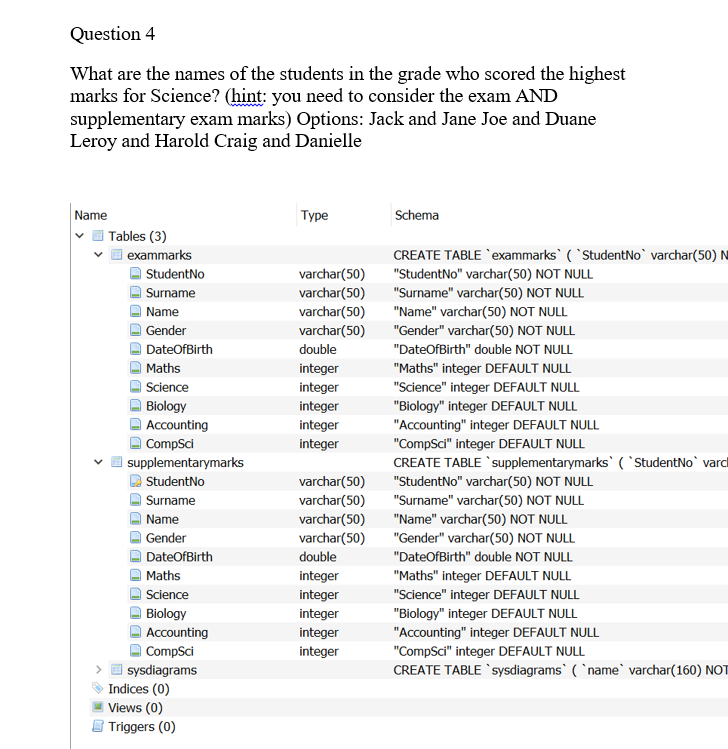 Solved Question 4 What are the names of the students in the | Chegg.com