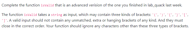Solved Complete the function isValid that is an advanced | Chegg.com