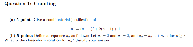 Solved Question 1: Counting (a) 5 points Give a | Chegg.com