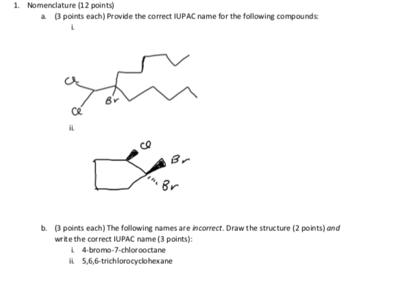 Solved 1. Nomenclature (12 points) a. (3 points each) | Chegg.com