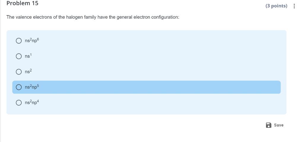 Solved The valence electrons of the halogen family have the | Chegg.com