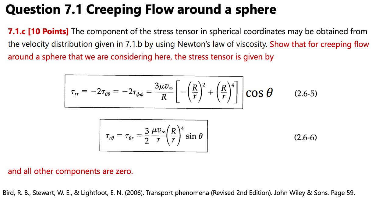 Question 7.1 Creeping Flow around a sphere = 7.1.a [5 | Chegg.com