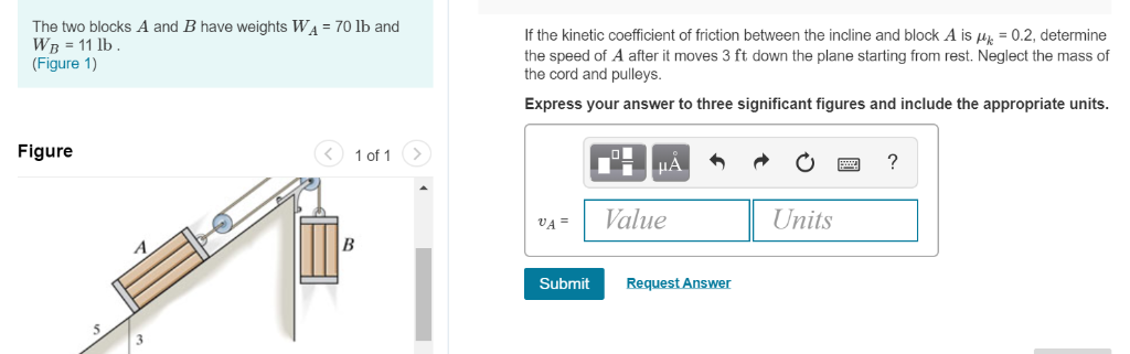 Solved The two blocks A and B have weights WA-70 lb and WB | Chegg.com