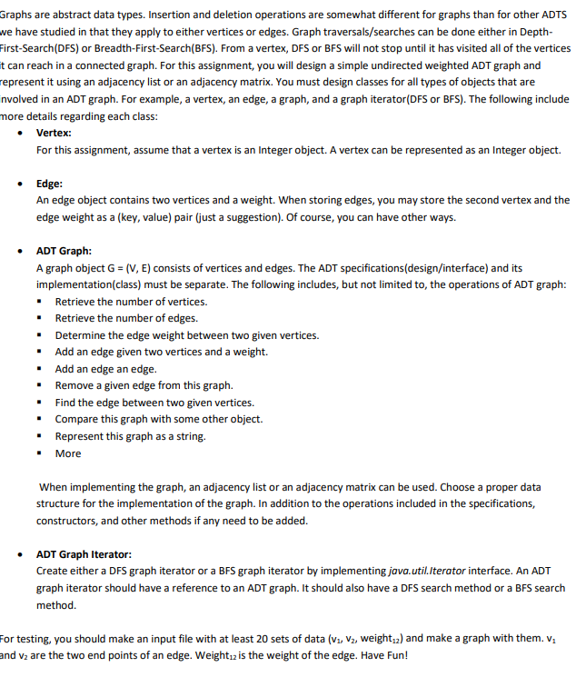 An ADT Graph A graph G = (V. E) consists of a | Chegg.com