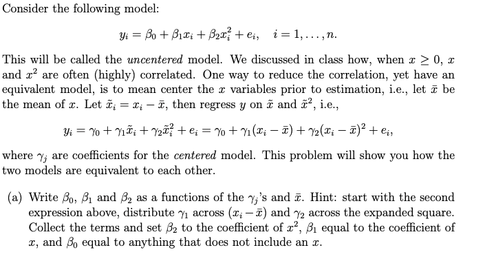 Consider the following model: | Chegg.com