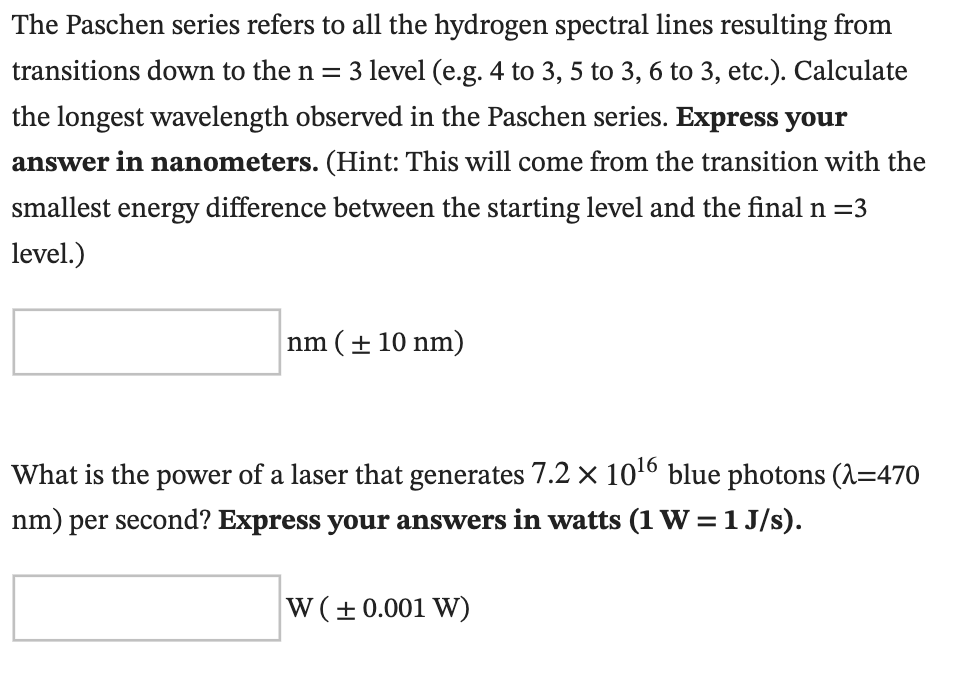 Solved The Paschen series refers to all the hydrogen | Chegg.com