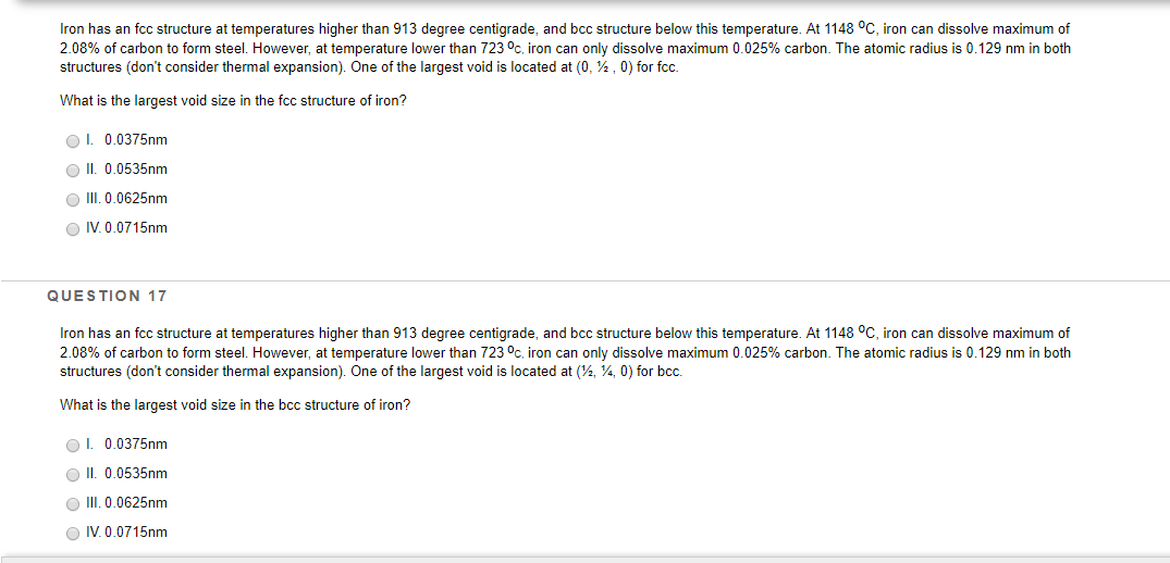 Solved Iron has an fcc structure at temperatures higher than | Chegg.com