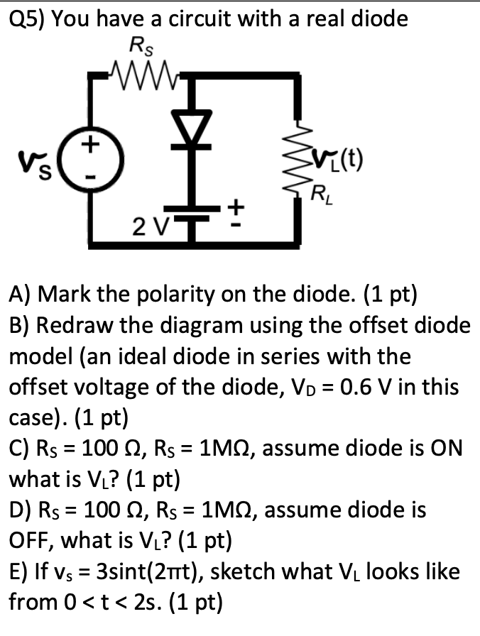 Solved Q5) You have a circuit with a real diode A) Mark the | Chegg.com