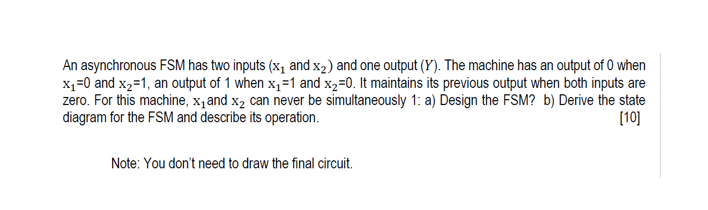 Solved An asynchronous FSM has two inputs (x1 and x2 ) and | Chegg.com