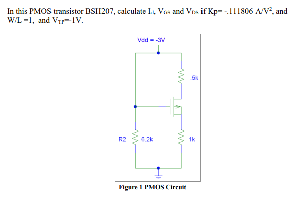 Solved In this PMOS transistor BSH207, calculate Id,VGS and | Chegg.com