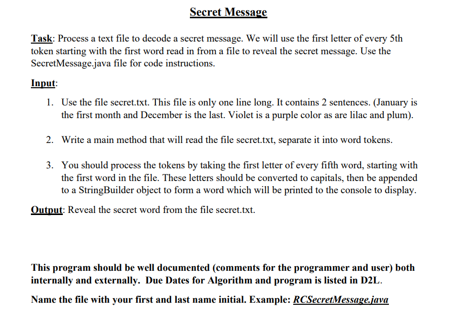 Solved Secret Message ?()Task: Process a text file to decode | Chegg.com