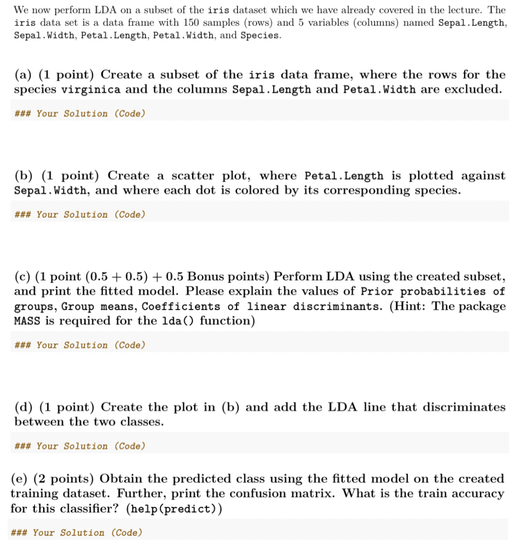 Solved Please help answer questions (a) ﻿until (e) ﻿using R | Chegg.com