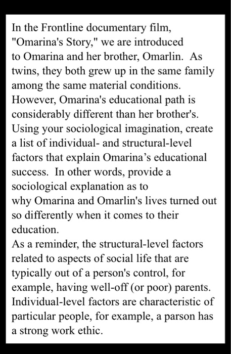 Solved In the Frontline documentary film, "Omarina's Story," | Chegg.com